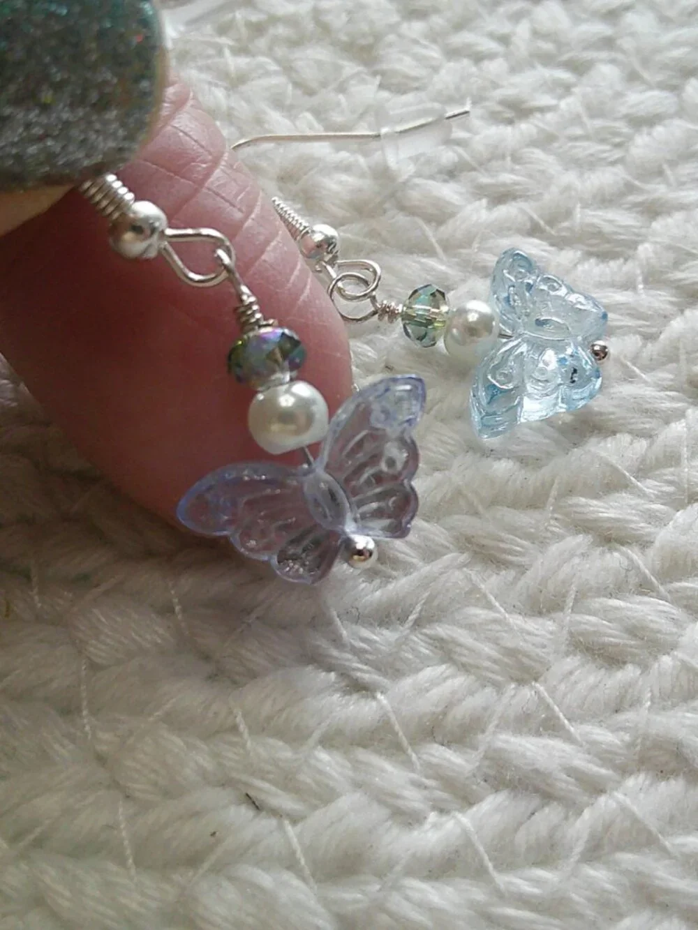 Handmade | Jewelry | Whimsical Blue Butterflies With Crystal Pearl ...